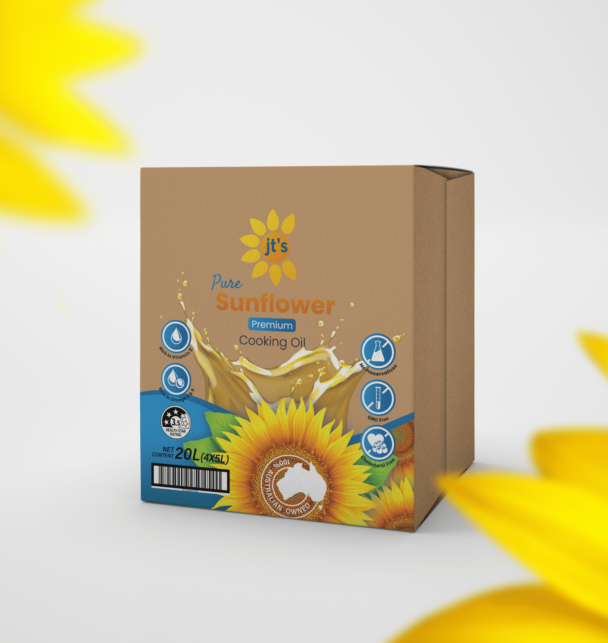 100% Pure Sunflower Cooking Oil 5 Carton (4 X 5 Ltr) - JT's Coconut Essence